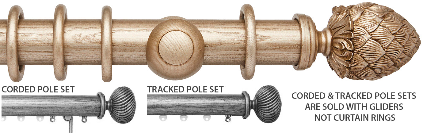 Ashbridge 45mm Corded/Tracked Wood Curtain Pole,Champagne Gold,Kew ...